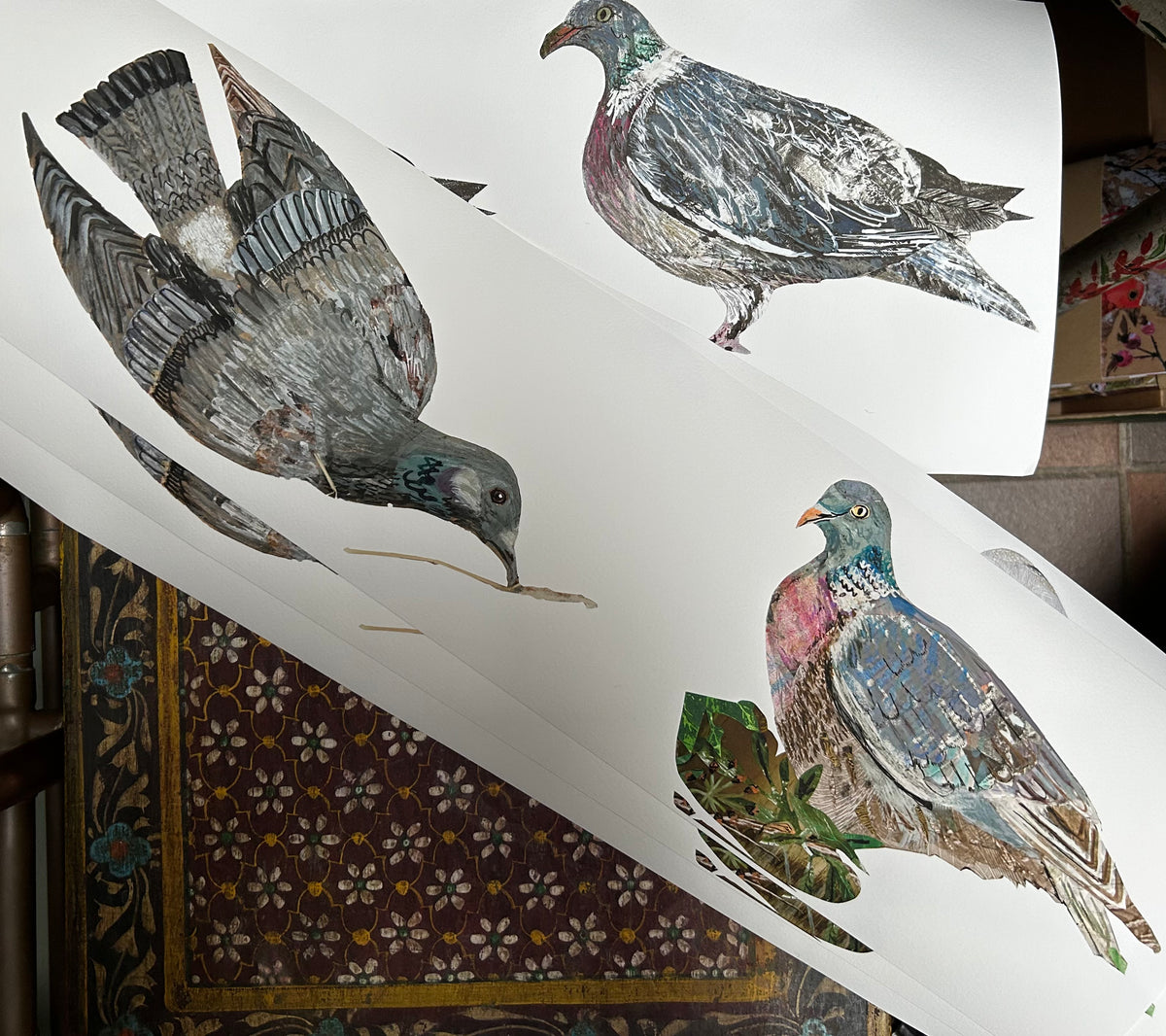 Handmade Pigeon/Dove fine art paper garland – Clare O’Neill Artworks